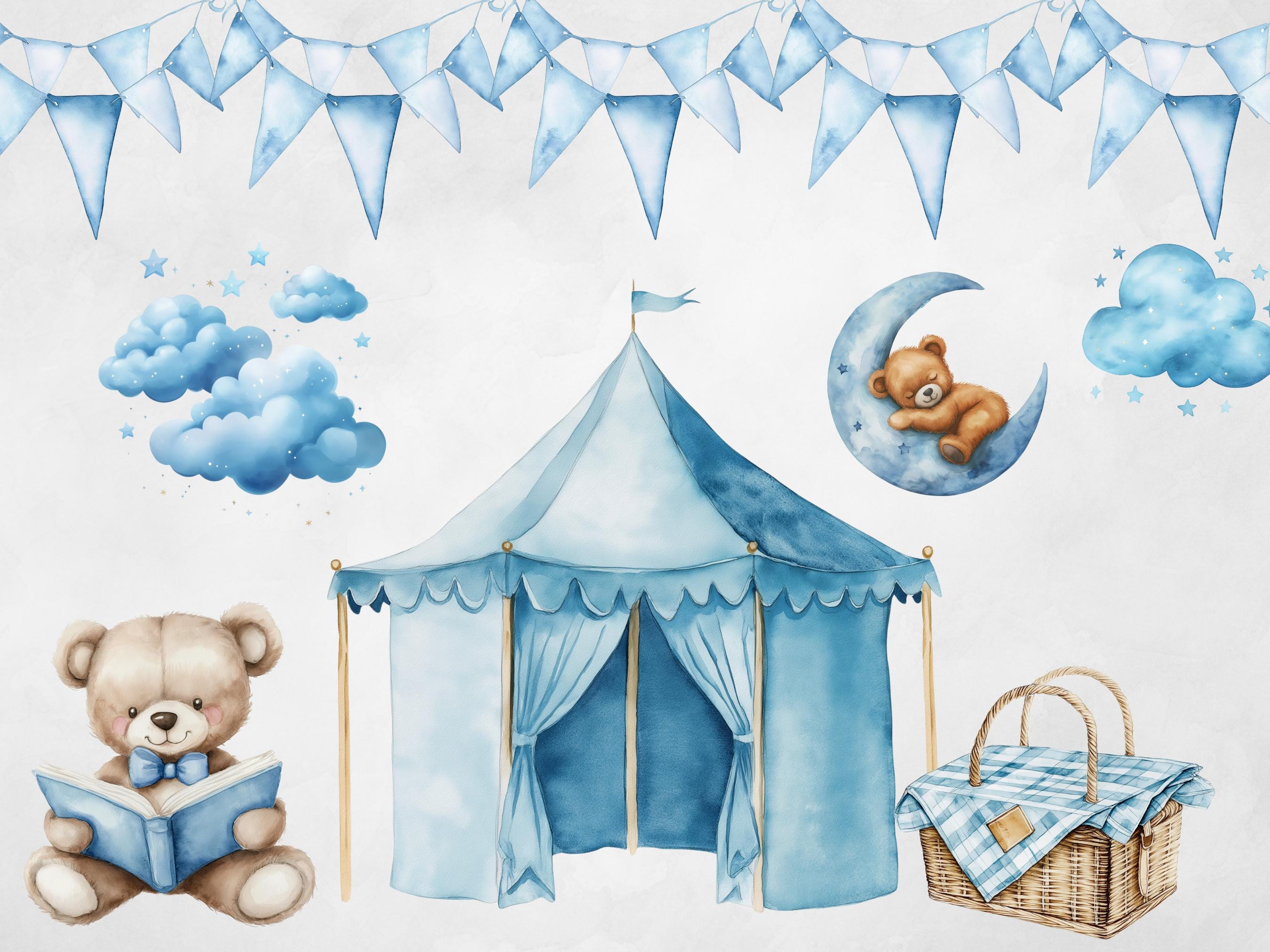Watercolor Teddy Bear Clipart Pack for Baby Boys Blue-themed Bear ...