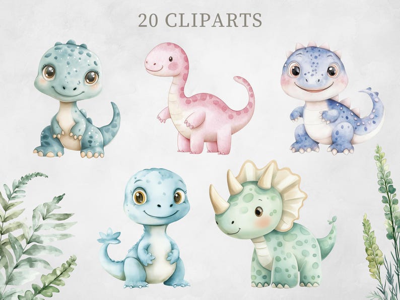 Watercolor Dinosaur Clipart Pack Dinosaur for Nursery Decor Cute Dino ...