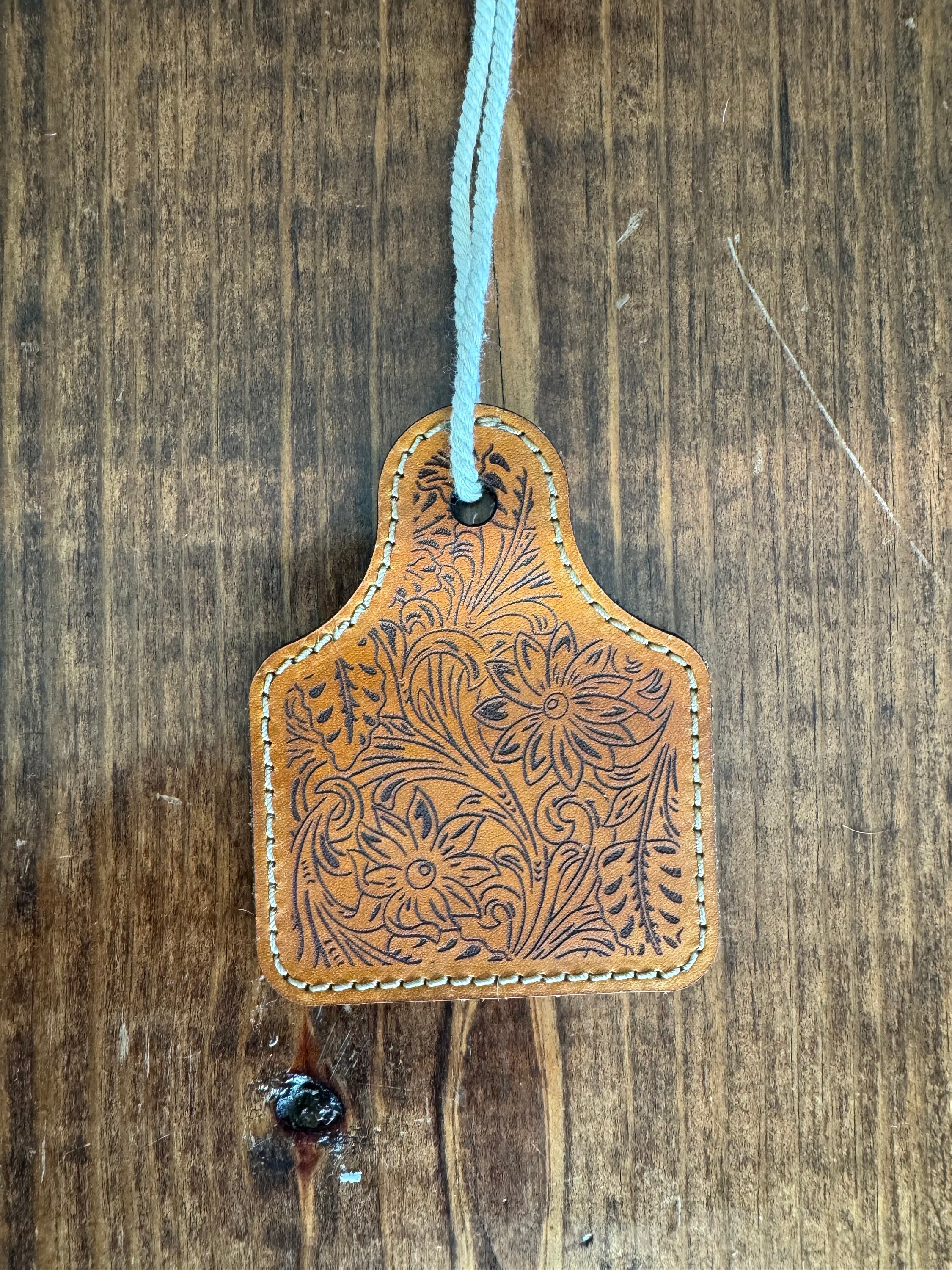Tooled Cattle Tag Leather Freshie | Cattle Tag | Leather Car Charm ...