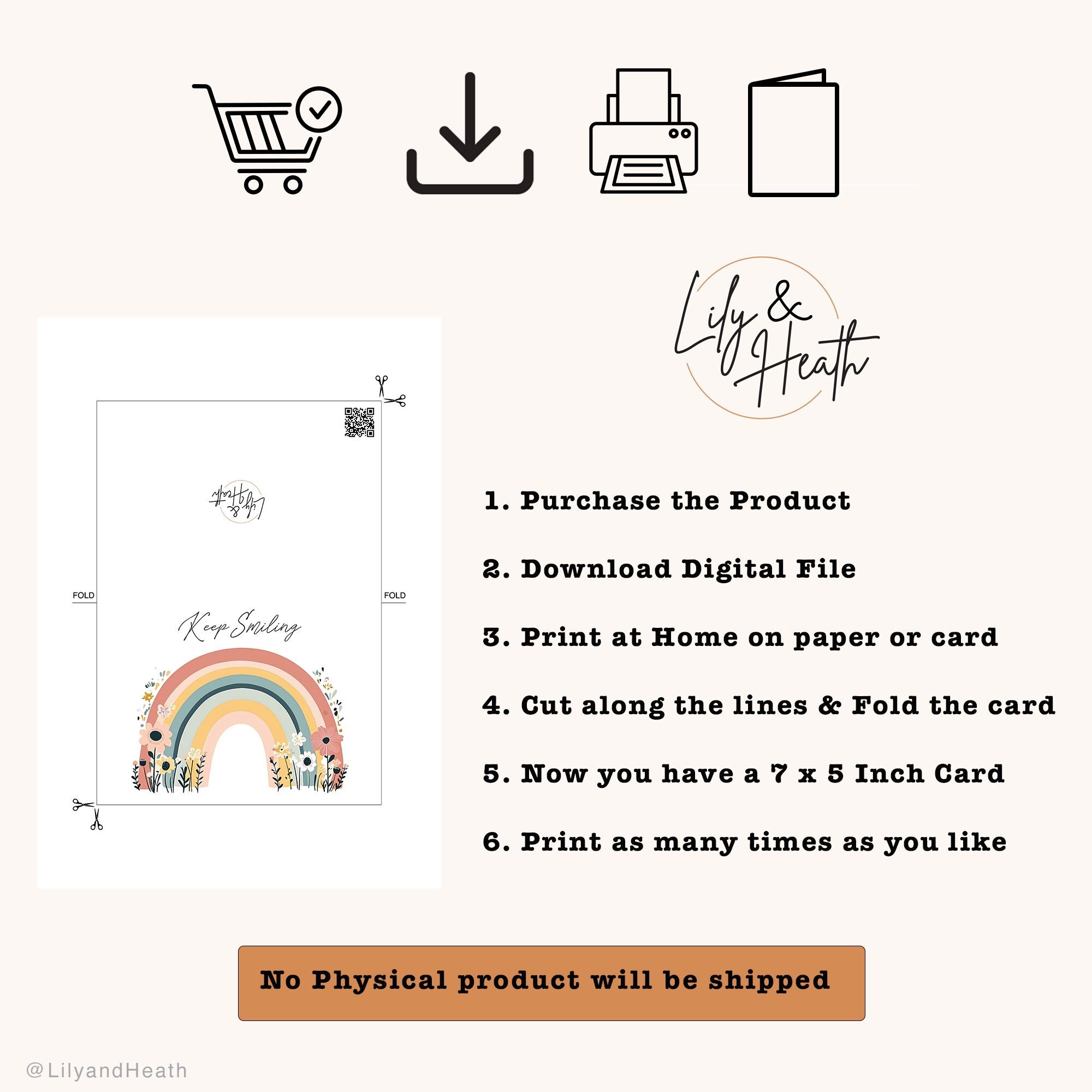 Printable Boho Rainbow Keep Smiling Greeting Card - Etsy