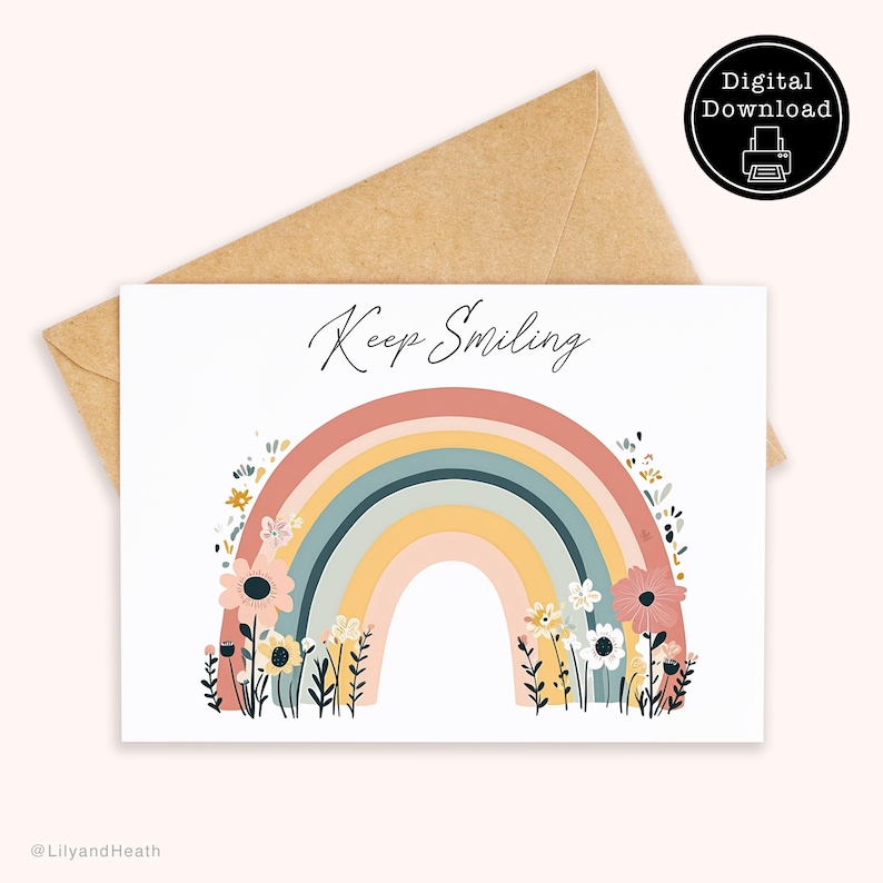 Printable Boho Rainbow Keep Smiling Greeting Card - Etsy