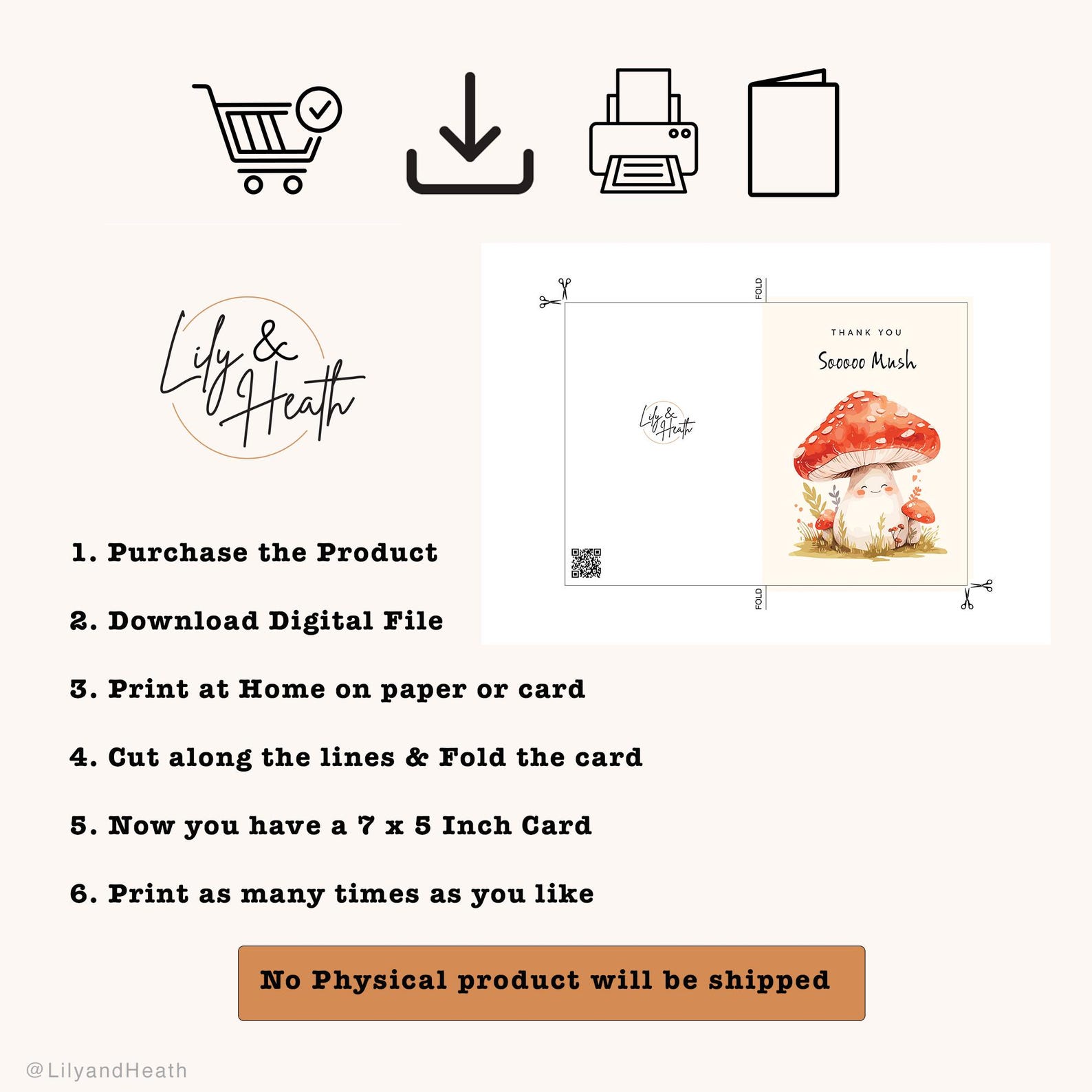 Printable Thank You Card Cute Toadstool - Etsy