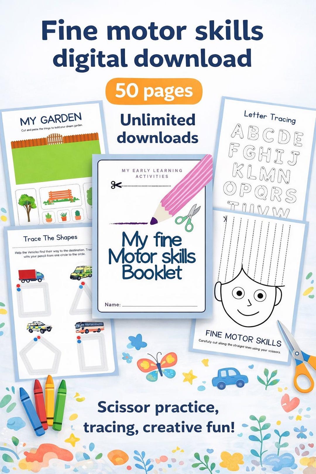 Fine Motor Skills Activities Printable | 50 Page Preschool Workbook ...