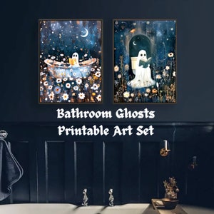 Bathroom Ghosts Printable Art Set | Ghost Reading on the Toilet and ...