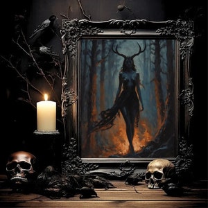 Lilith Horned Goddess Art Print: Pagan Witchcraft Decor (digital ...
