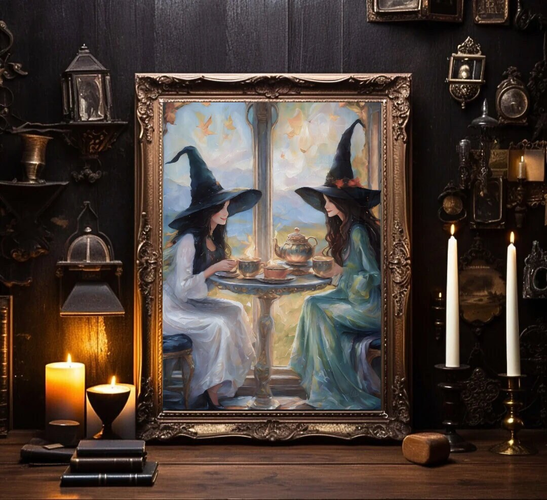 Witch Friends Tea Party Painting: Pagan Art Print (digital Download) - Etsy