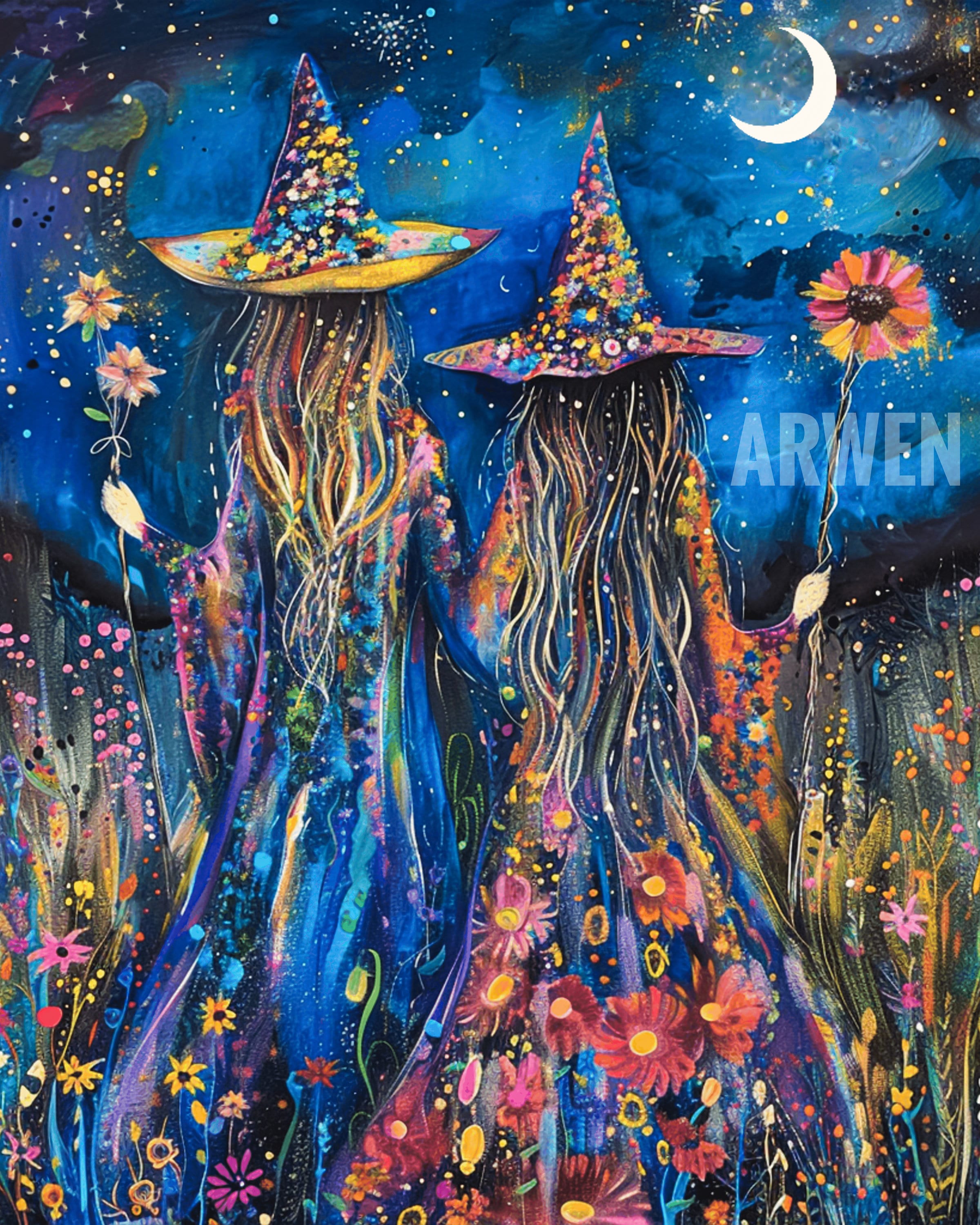 Boho Hippy Best Friend WITCHES | Halloween | Witchcraft Painting ...