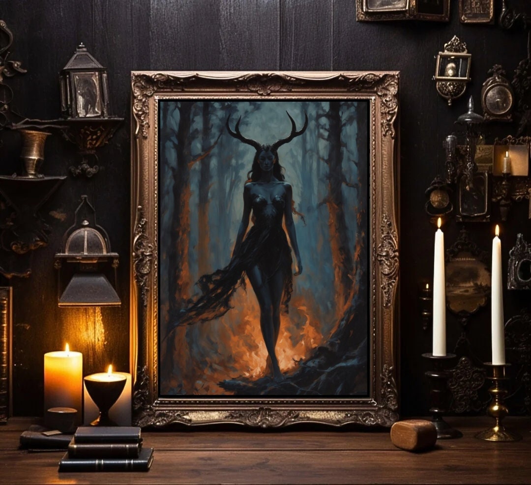 Lilith Horned Goddess Art Print: Pagan Witchcraft Decor (digital ...