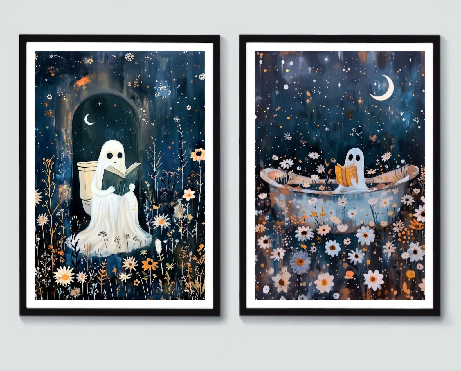 Bathroom Ghosts Printable Art Set Ghost Reading on the Toilet and ...