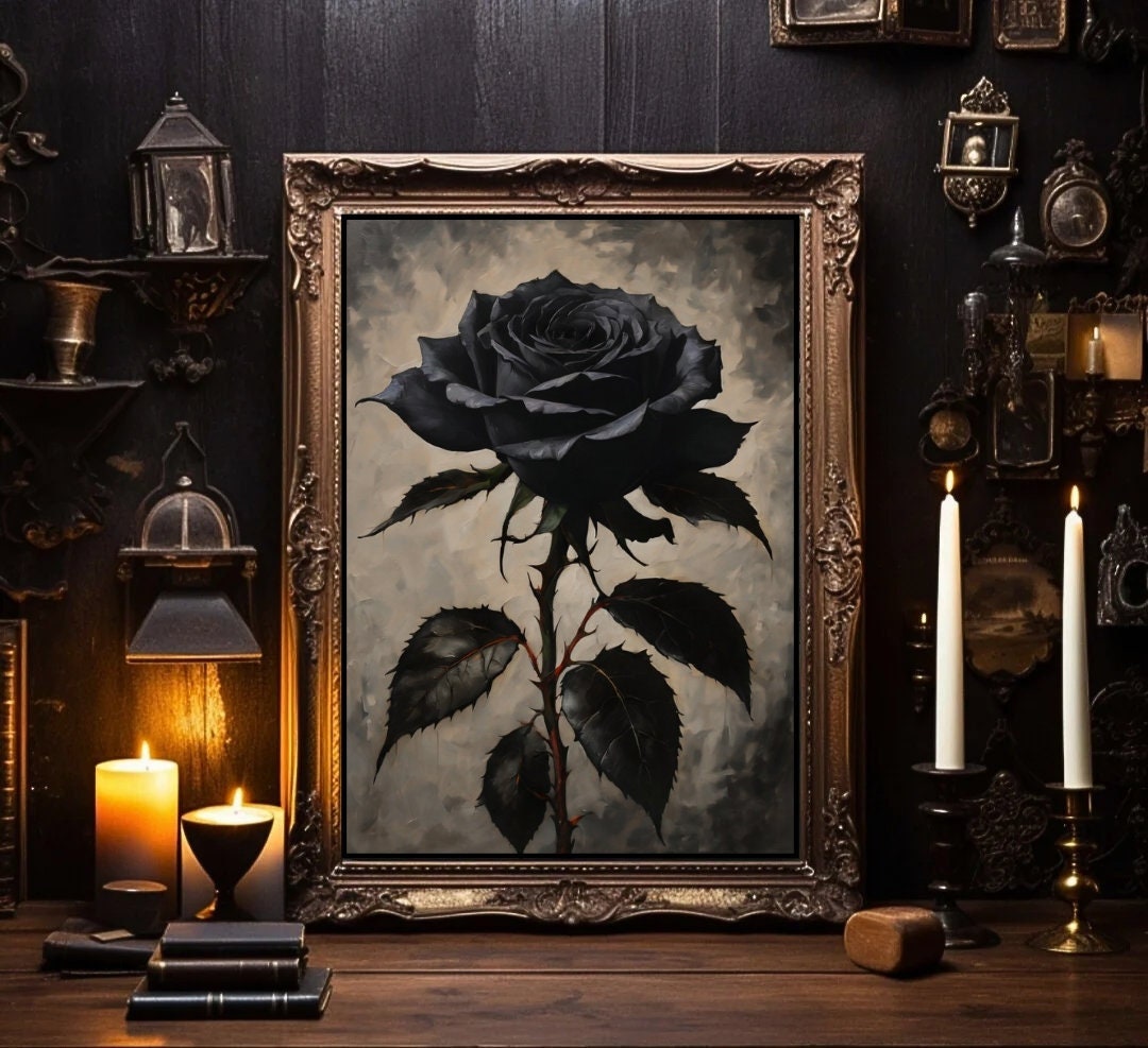 Black Rose Dark Academia Moody Aesthetic | Witchcraft Art Digital ...