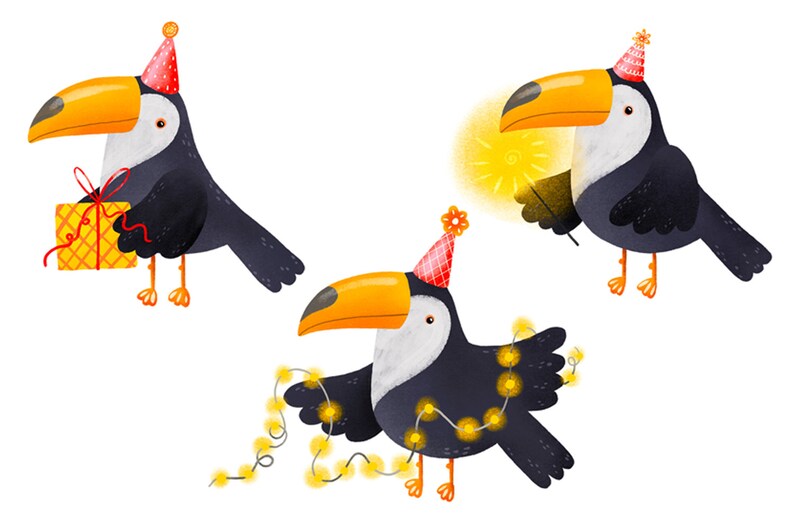 TOUCAN HAPPY BIRTHDAY. Birthday Png Cartoon Illustration on Isolated ...