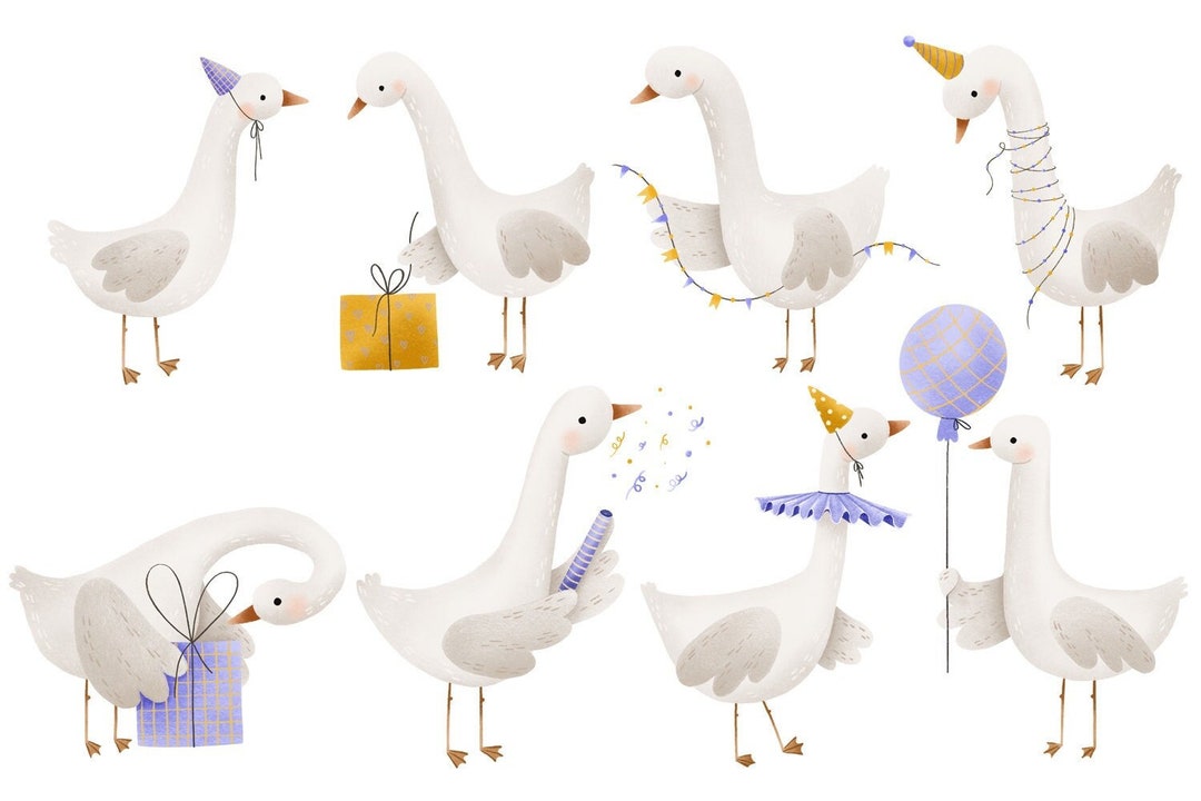 Happy Birthday Goose Clipart Hand-painted Party Geese PNG (digital ...