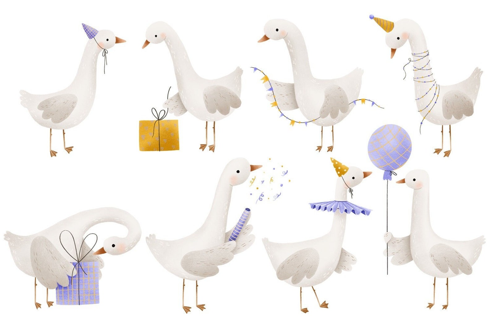 Happy Birthday Goose Clipart Hand-painted Party Geese PNG (digital ...