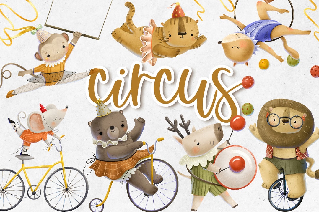 Circus Animals Cartoon Hand Drawn DIGITAL DOWNLOAD PNG. Cartoon Animals ...