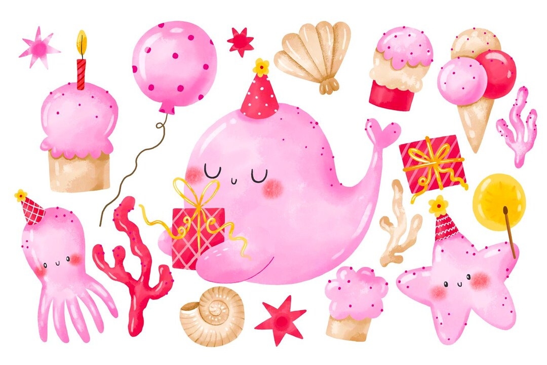 Fish Celebrate Birthday. Happy Birthday Baby Girl Clipart. Underwater ...