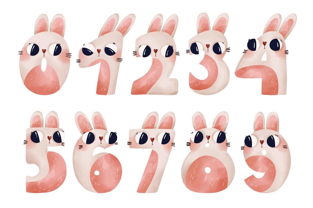 Bunny Numbers Clipart Set: Watercolor Digits for Nursery Art, Baby ...