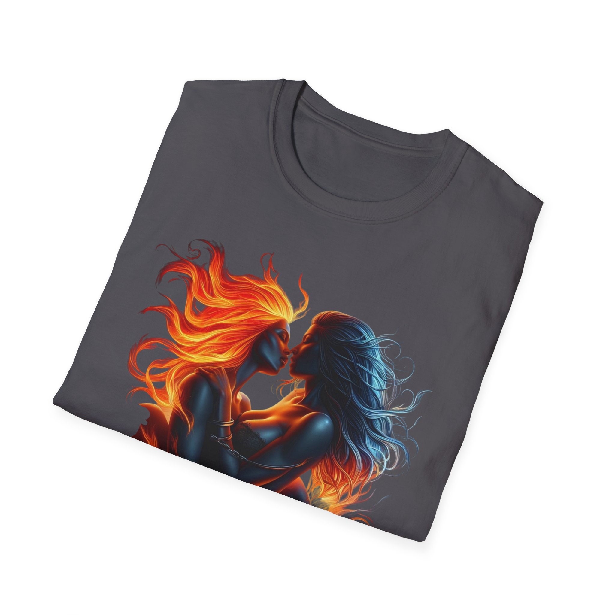 LGBTQ Art T-shirt Two Sexy Flame and Fantasy Ladies Embrace With ...