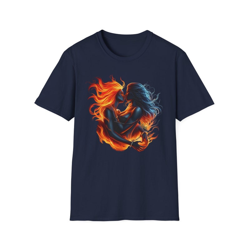 LGBTQ Art T-shirt Two Sexy Flame and Fantasy Ladies Embrace With ...