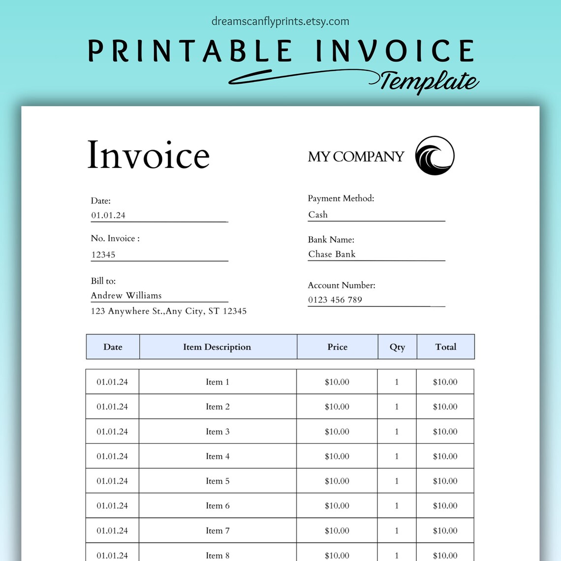 Invoice Template Word/pdf/canva Edit Business Invoice. Editable Invoice ...