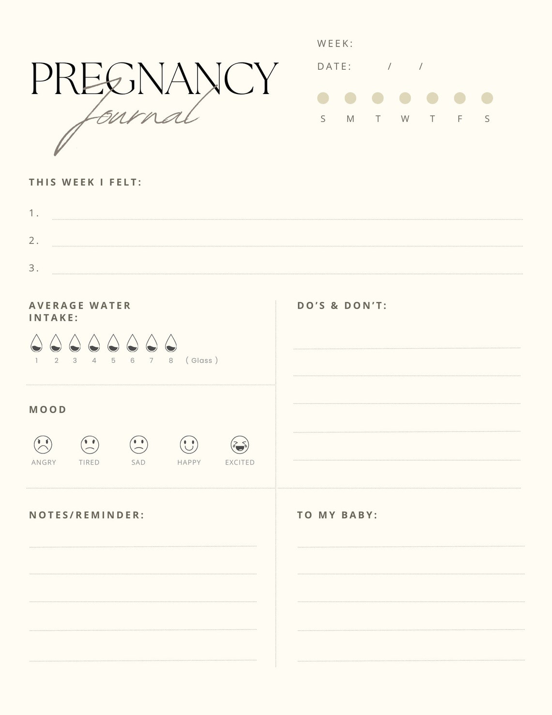 Printable Pregnancy Journal Kit, Bump to Baby Tracker PDF File for ...