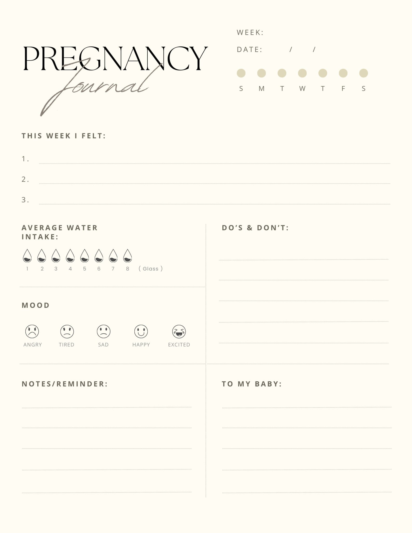 Printable Pregnancy Journal Kit, Bump to Baby Tracker PDF File for ...