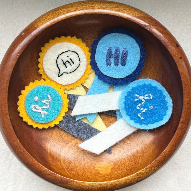 Handmade Embroidered Hi Felt Badge - Etsy