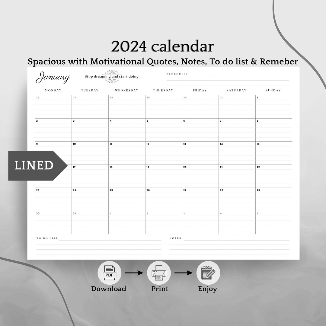 Monthy Calendar 2024 Lined Digital PDF Printable | A3 - A4 | Unlined ...