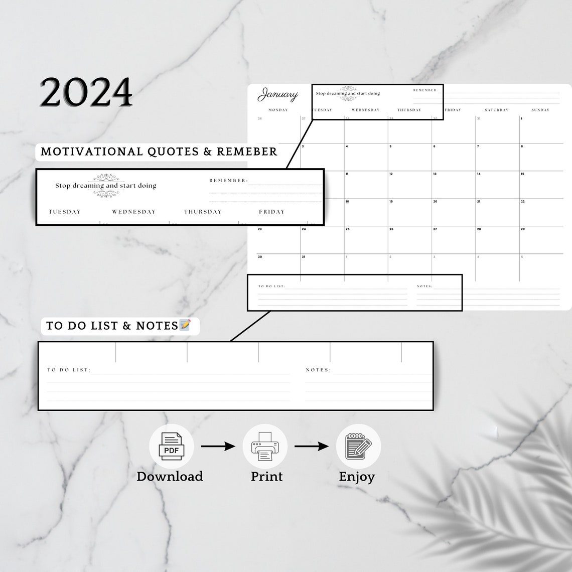 Minimalist Calendar 2024 Digital PDF Printable A3 A4 Unlined & Spacious ...