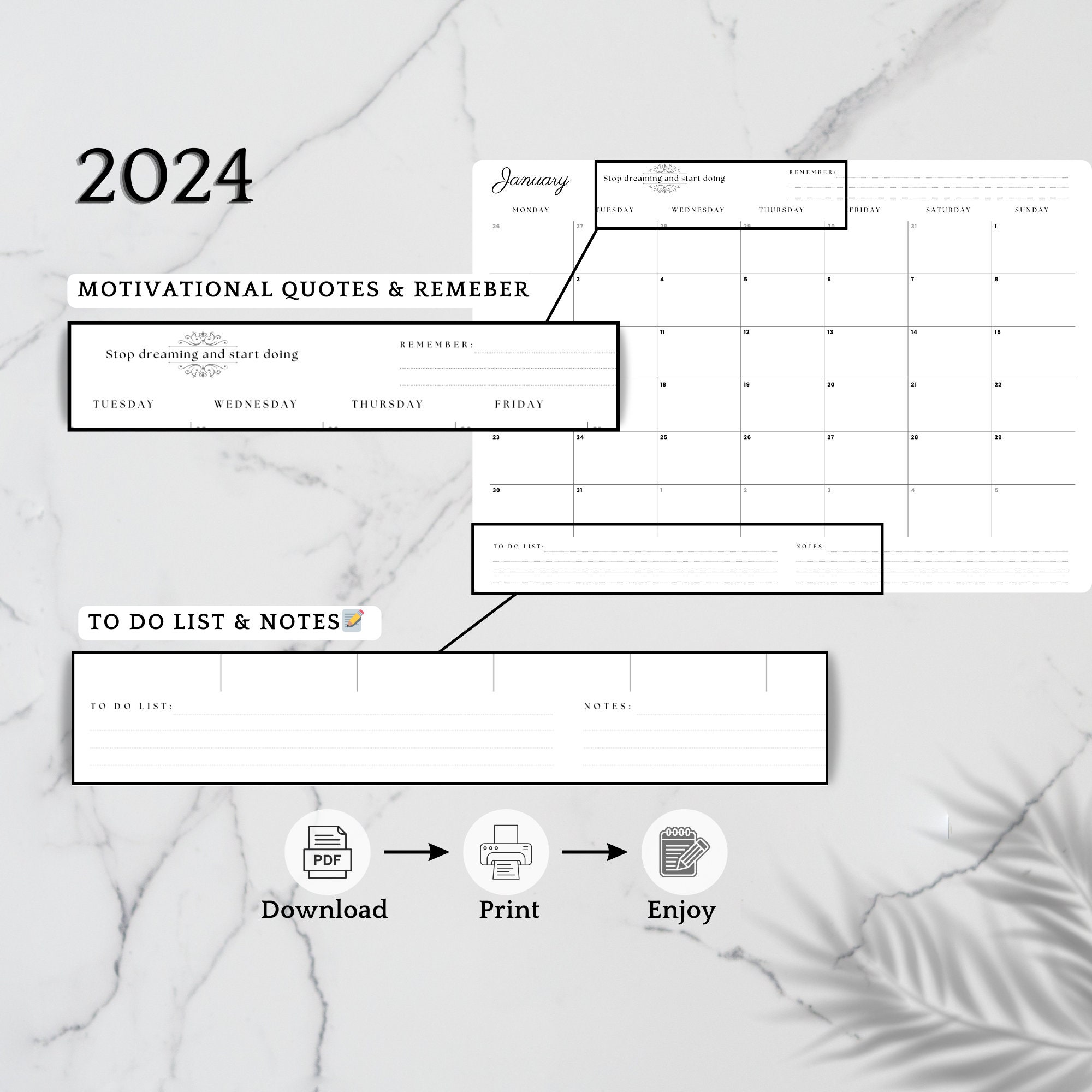 Minimalist Calendar 2024 Digital PDF Printable A3 A4 Unlined & Spacious ...