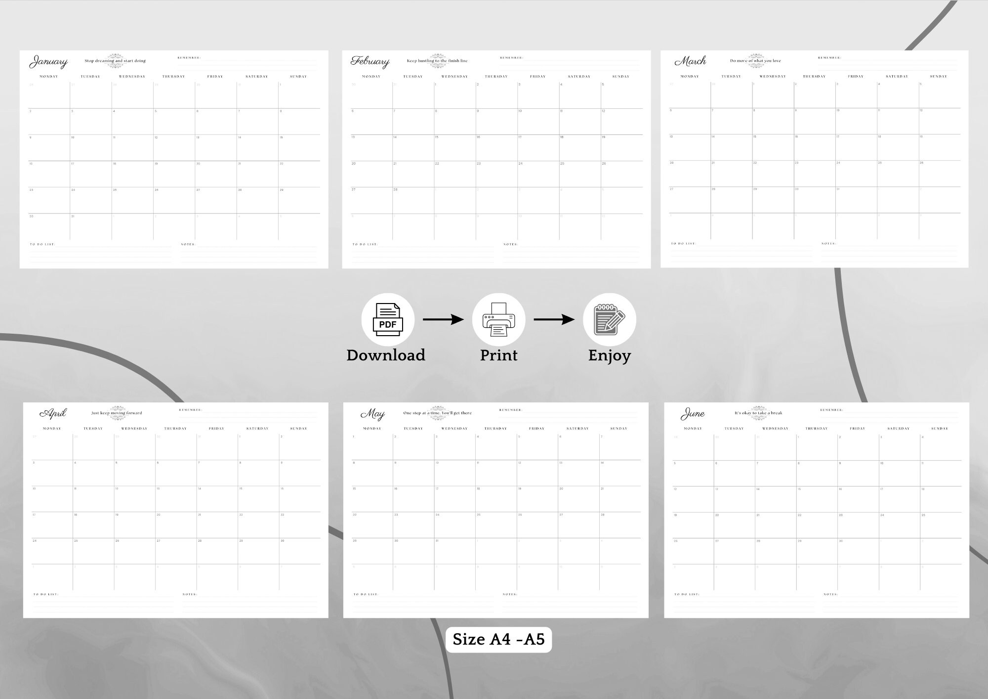 Minimalist Calendar 2024 Digital PDF Printable A3 A4 Unlined & Spacious ...