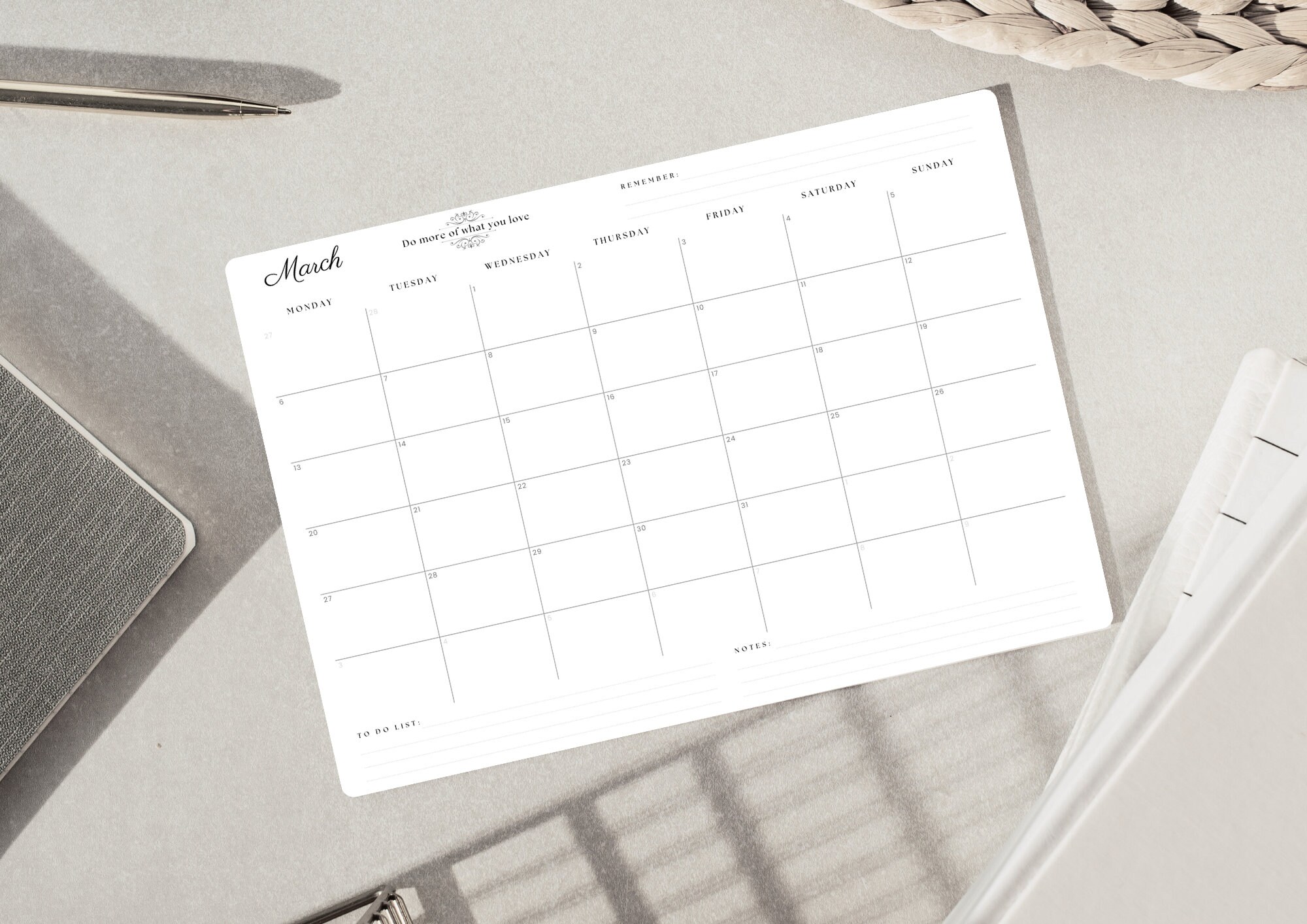 Minimalist Calendar 2024 Digital PDF Printable A3 A4 Unlined & Spacious ...