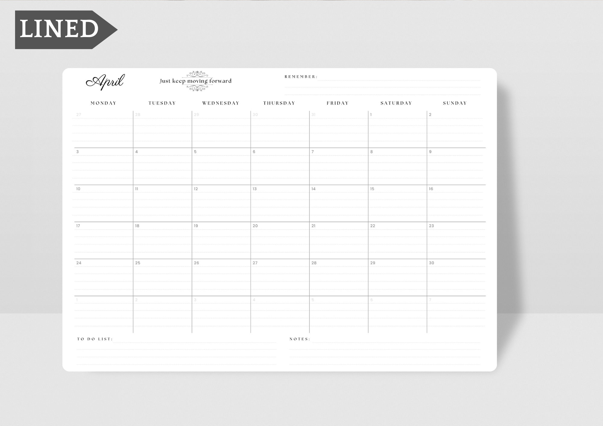 Monthy Calendar 2024 Lined Digital PDF Printable A3 A4 Unlined Download ...