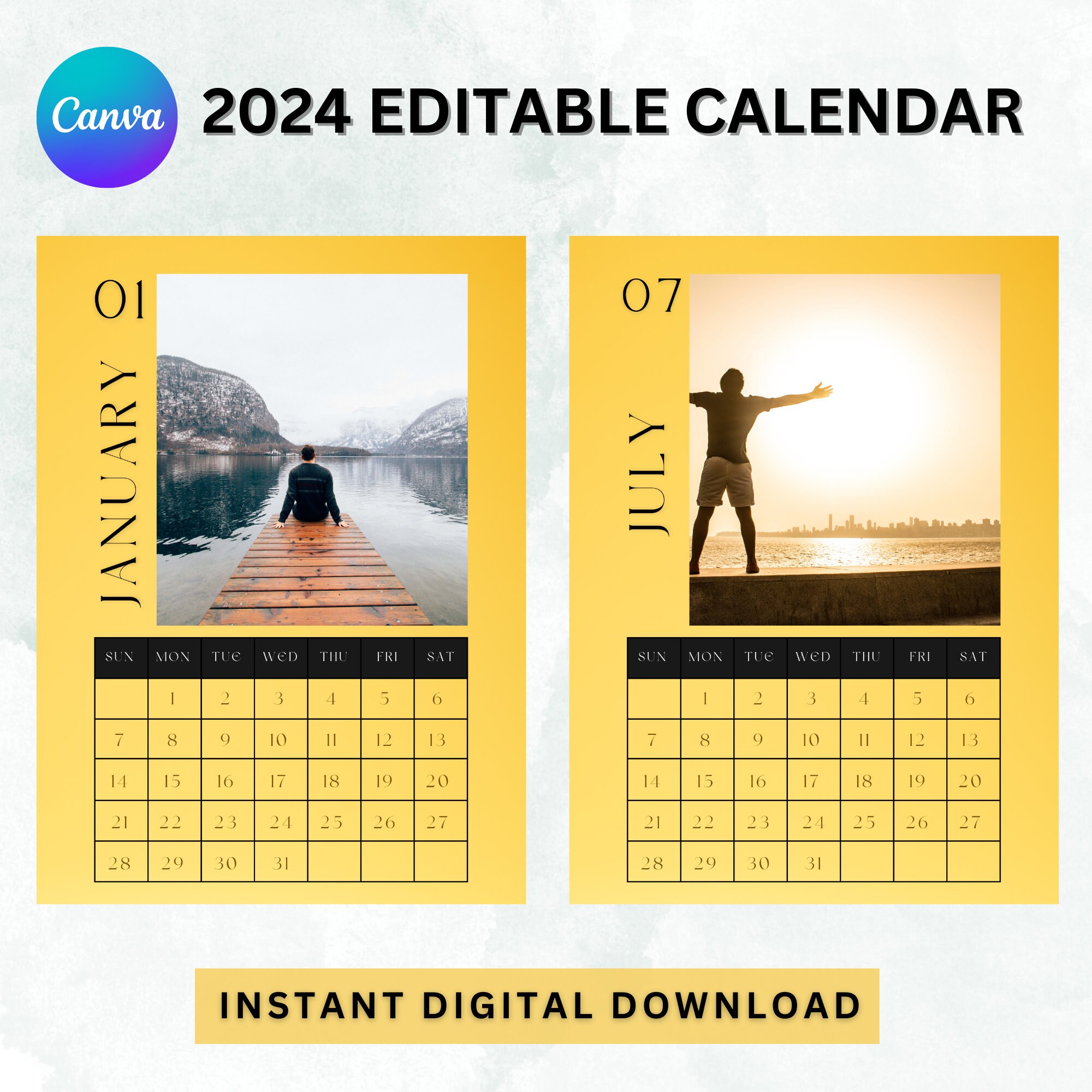 2024 Editable Photo Calendar, 2024 Calendar Canva, 2024 Calendar ...