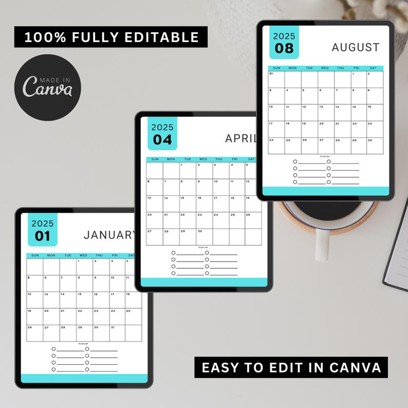 2025 Calendar Canva Template, Editable 2025 Calendar Template, 2025 ...