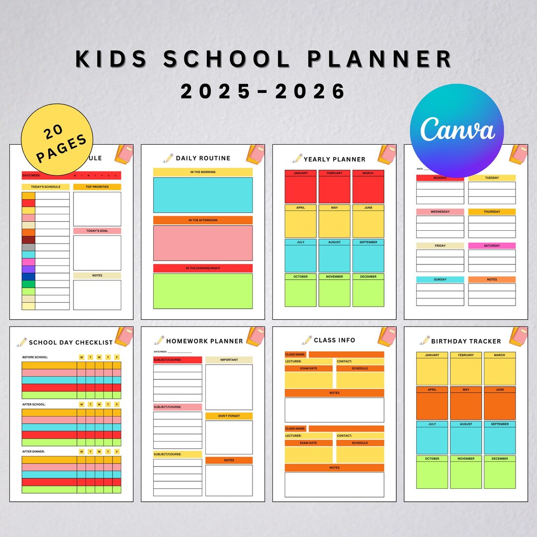 2025-2026 Kids School Planner, Kids School Planner 2025, Kids School ...
