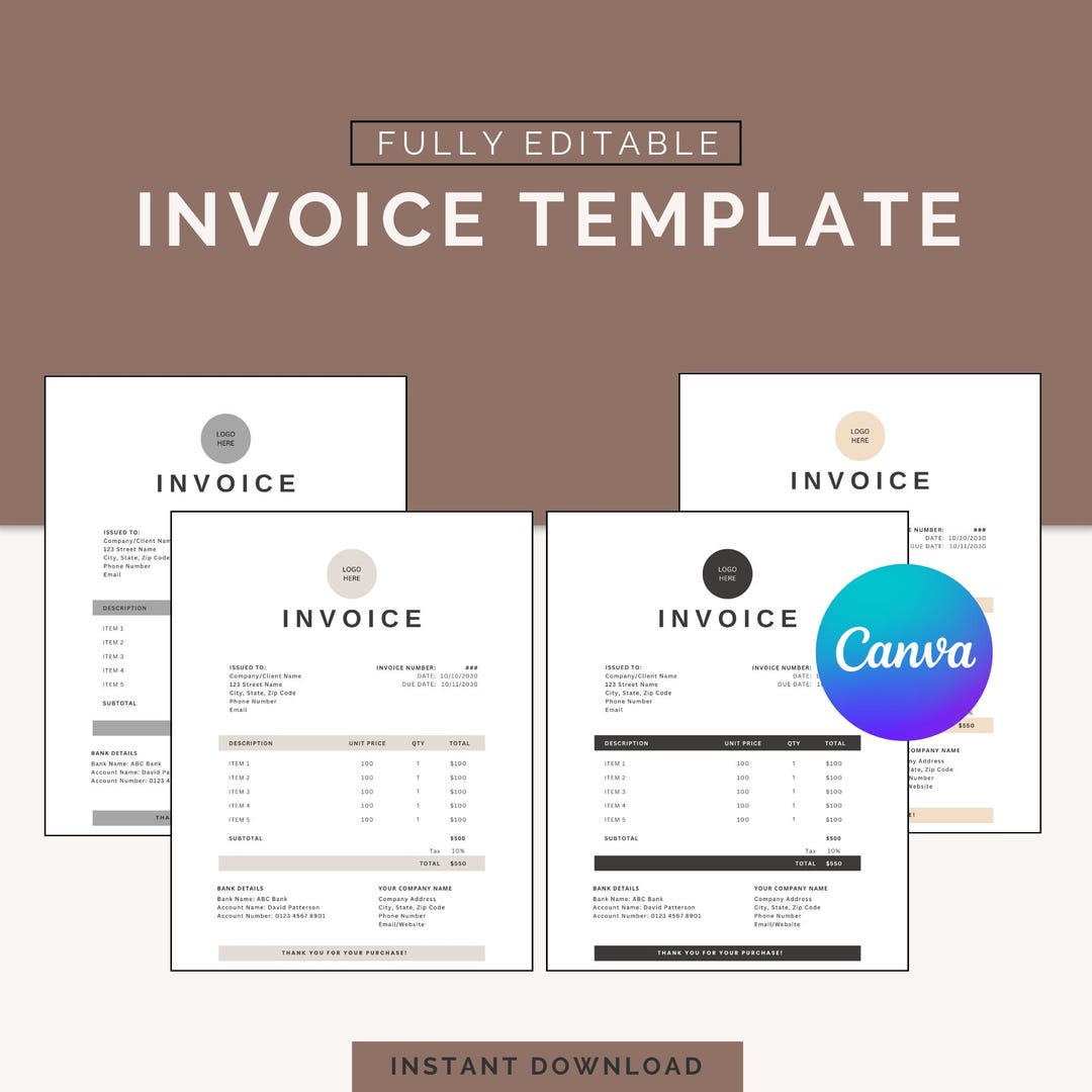 2025 Invoice Template, Canva Invoice Template, Invoice Form, Minimalist ...