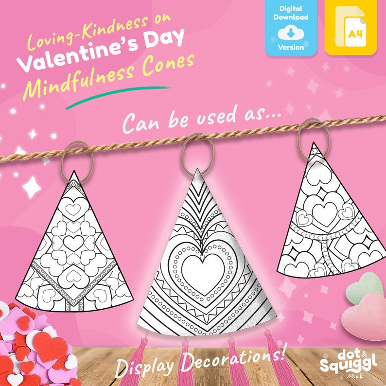 Magic Mindfulness Cone Template Cutting Colouring Activity Valentine's ...