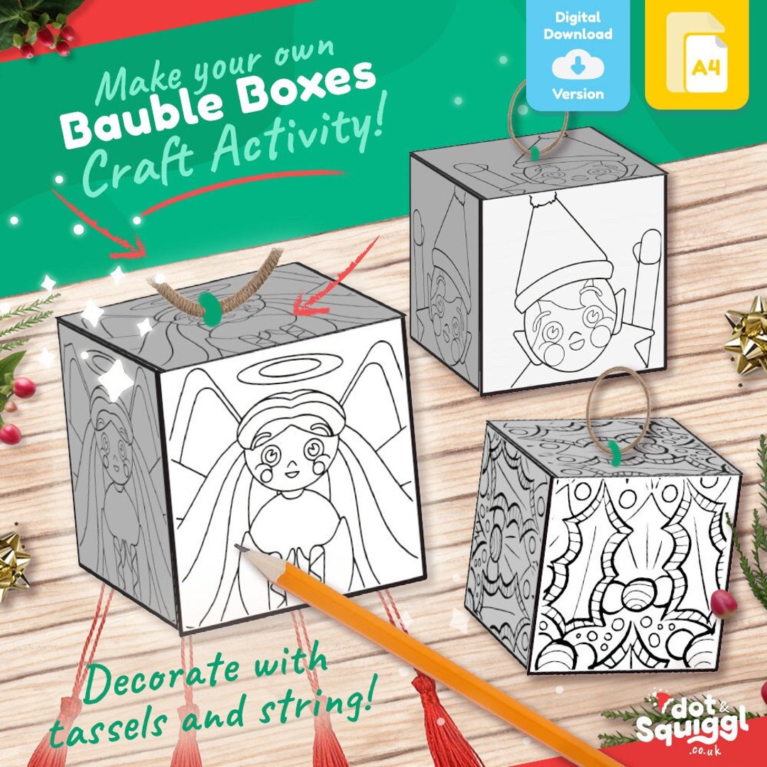 Christmas Bauble Colouring Boxes - Cut and Stick - Craft Printable ...