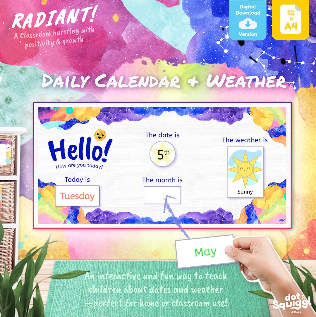 Daily Calendar and Weather Display - Rainbow - Digital Printable - Etsy