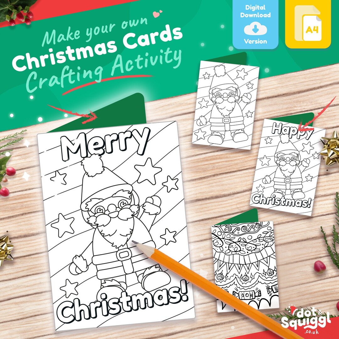 Christmas Colouring Cards - Cut and Stick - Craft Printable - Digital ...