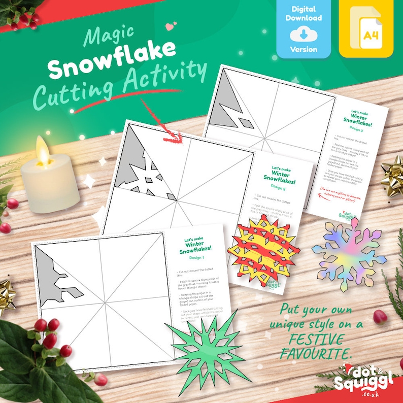 Magic Snowflake Template - Cutting Colouring Activity - Christmas Yule ...