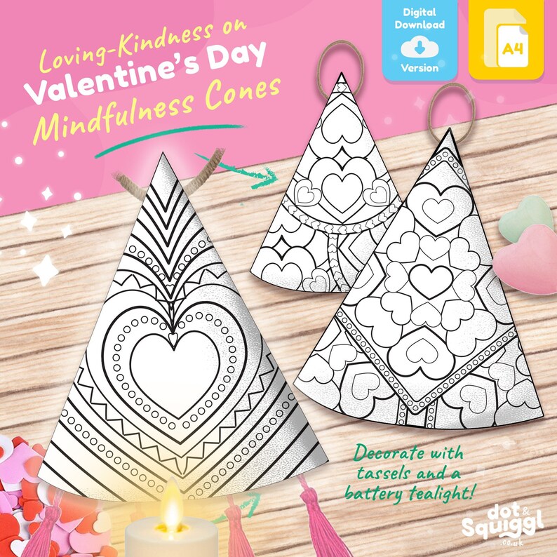 Magic Mindfulness Cone Template Cutting Colouring Activity Valentine's ...