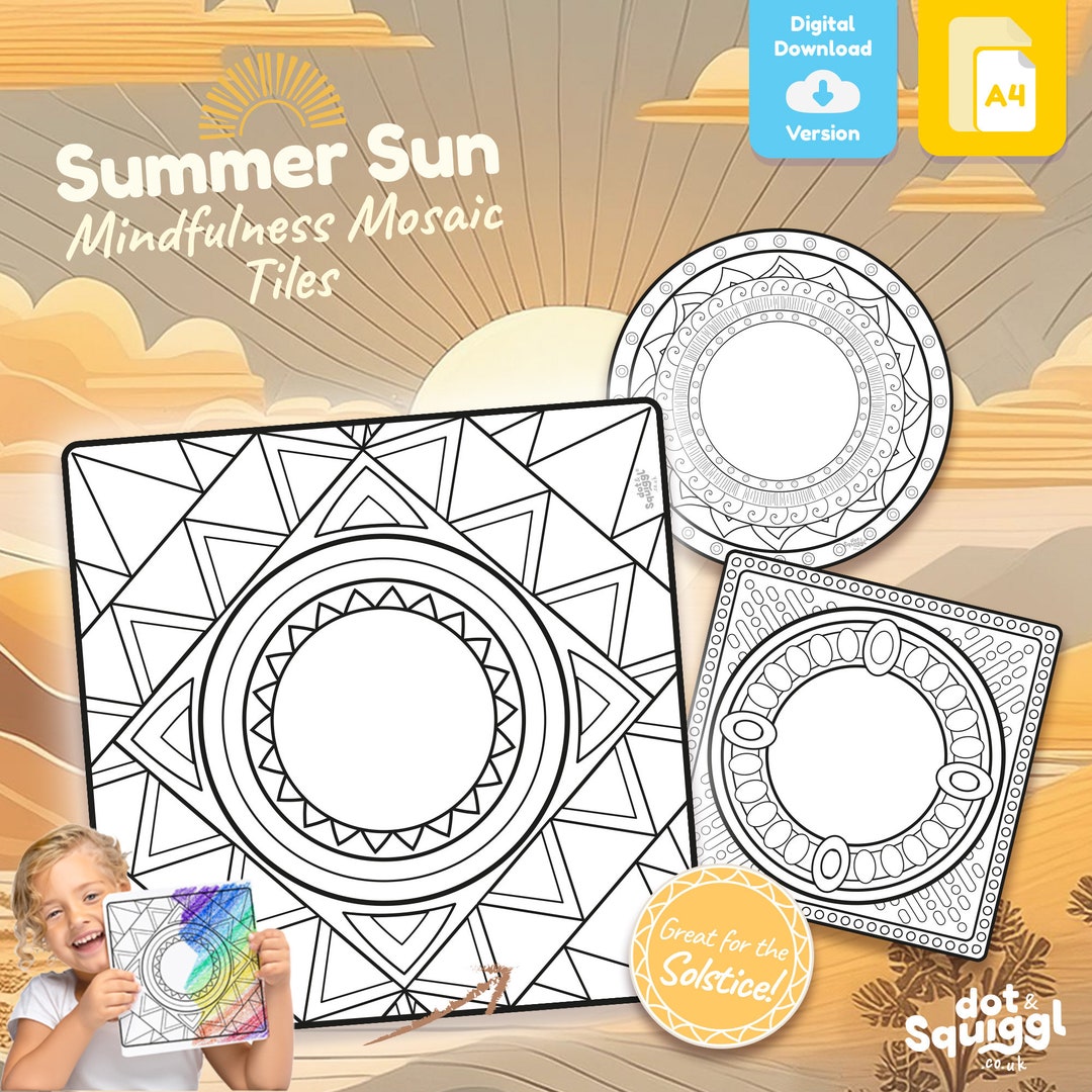 Summer Sun - Mindfulness Tiles - Cutting Colouring Activity - Etsy
