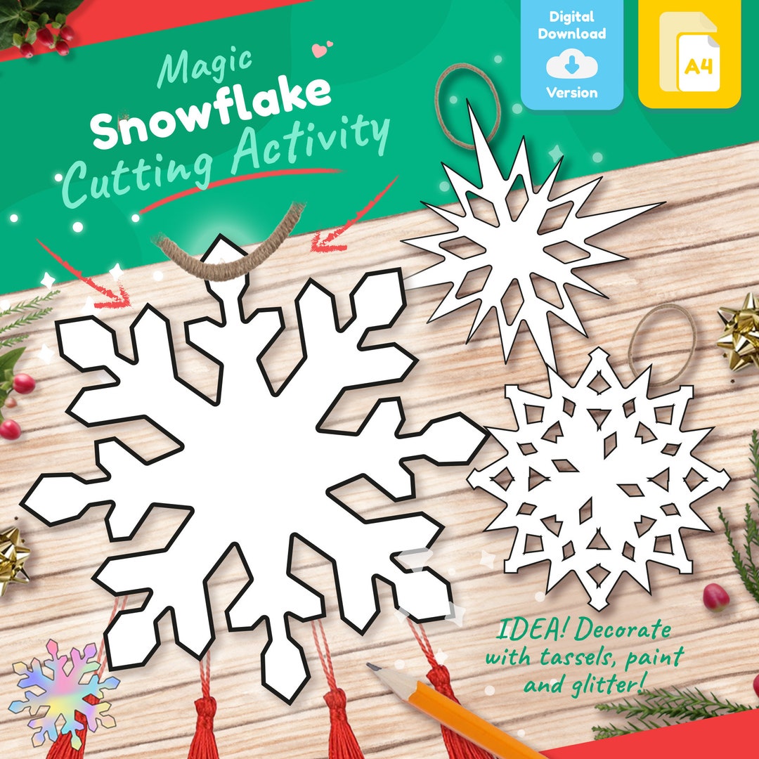 Magic Snowflake Template - Cutting Colouring Activity - Christmas Yule ...