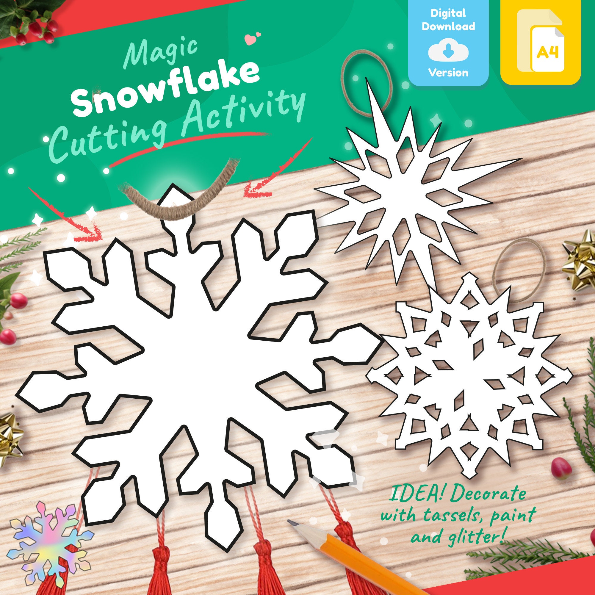 Magic Snowflake Template Cutting Colouring Activity Christmas Yule ...