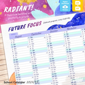 2024/25 UK School Calendar Printable - Rainbow Paint Textures Art ...