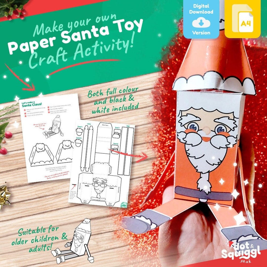 Christmas Santa Colouring Toy - Cut and Stick - Craft Printable ...