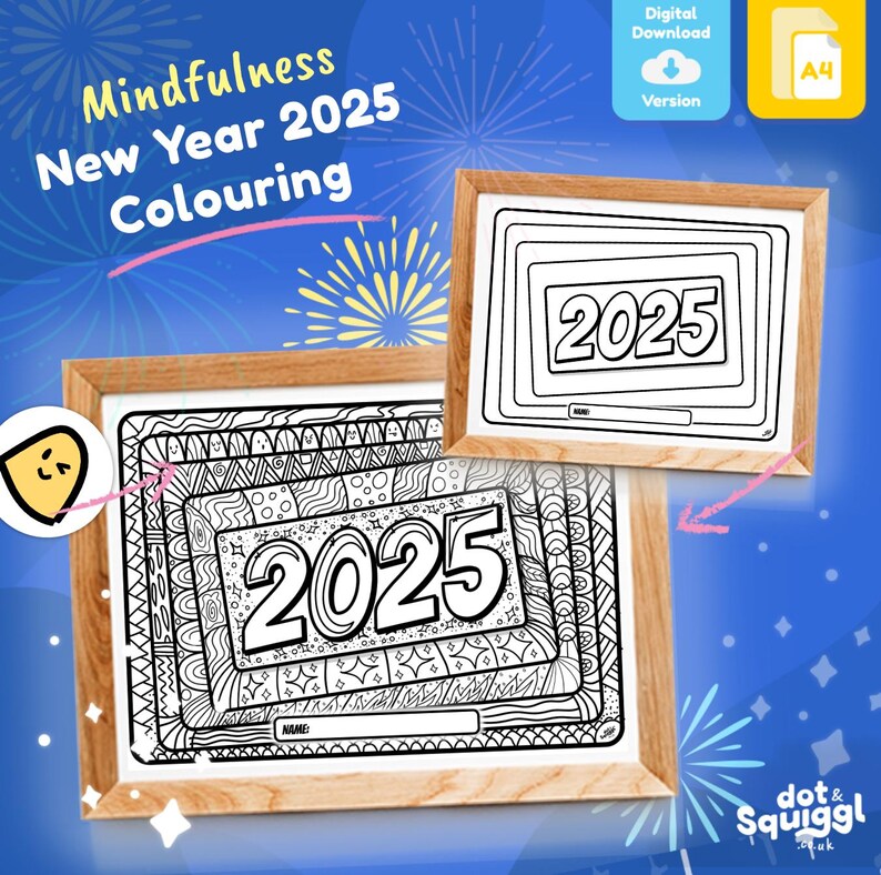 2025 Colouring Posters New Year - Hand Drawn Mindfulness - Craft ...