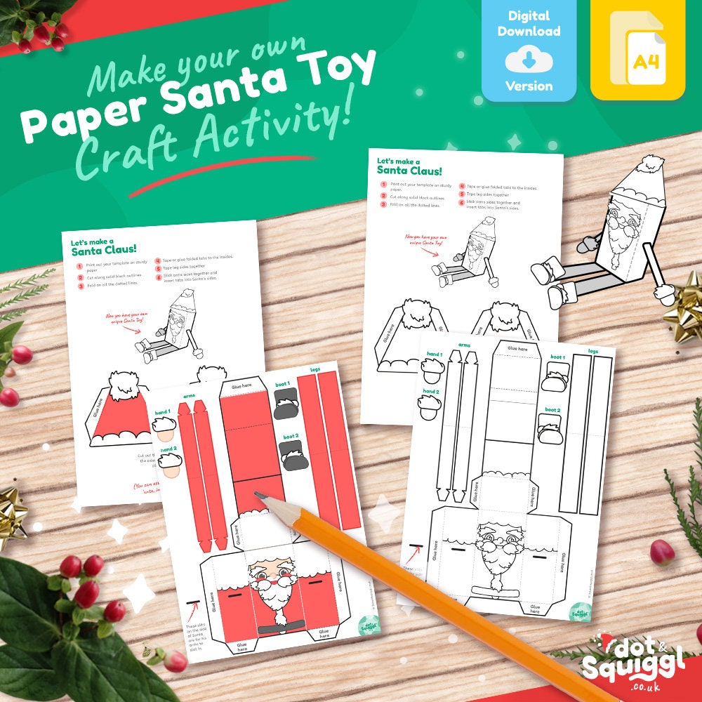 Christmas Santa Colouring Toy - Cut and Stick - Craft Printable ...