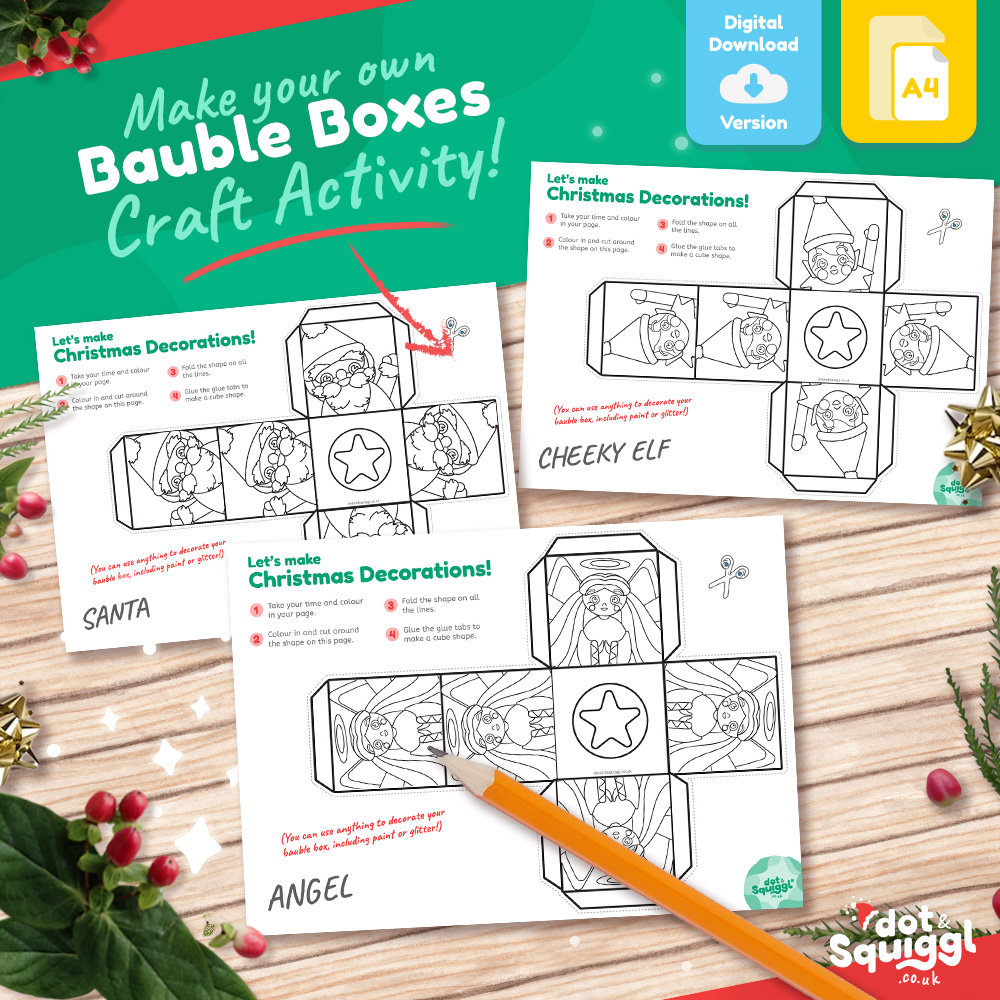Christmas Bauble Colouring Boxes - Cut and Stick - Craft Printable ...